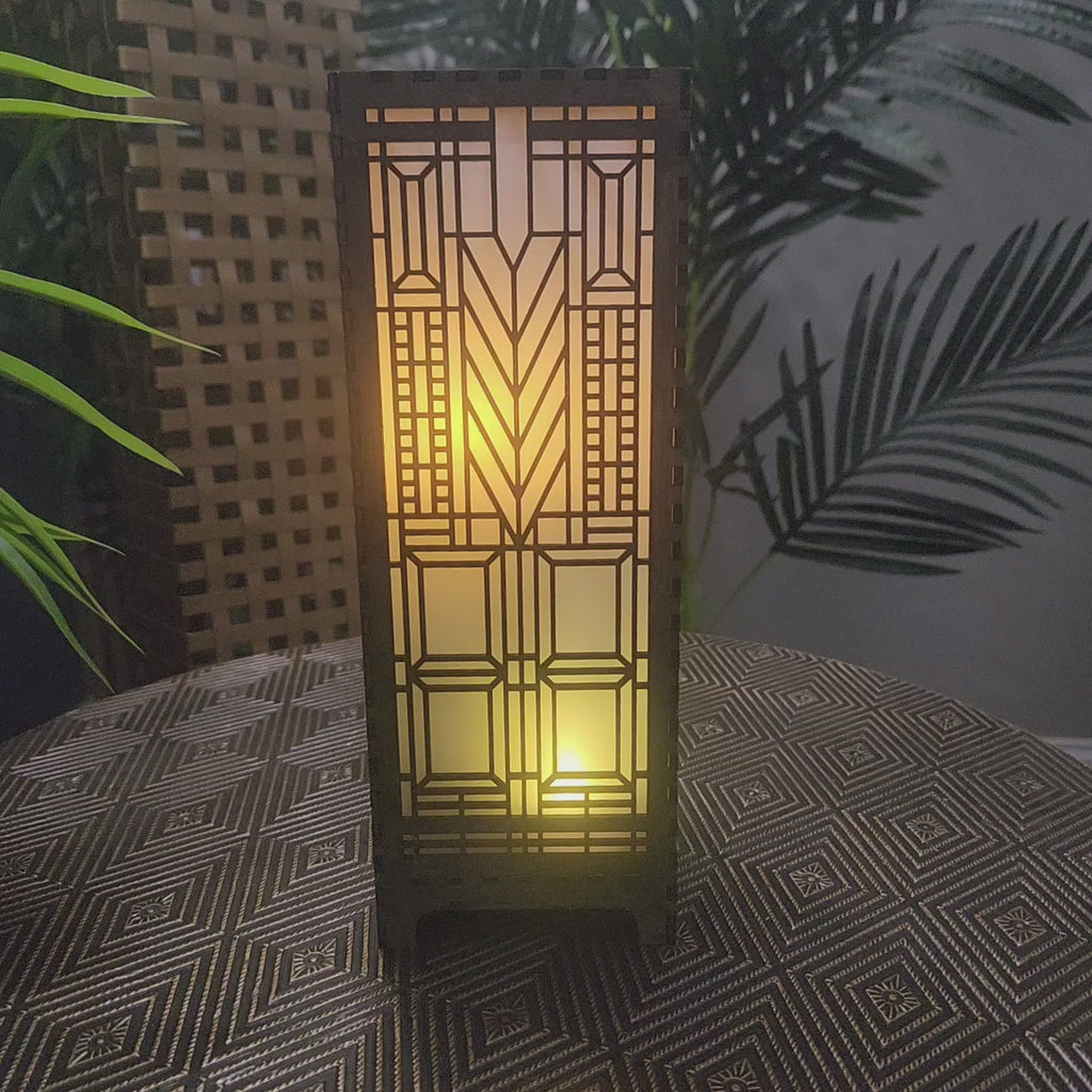DOMARA Electric LED Light, Frank Lloyd Wright Inspired, Walnut Stain ...